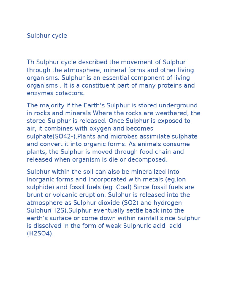 Sulphur Cycle | PDF