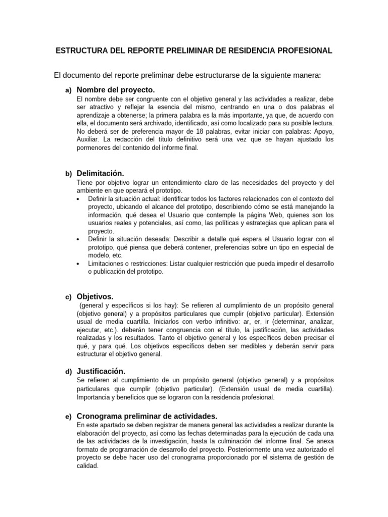 Estructura Del Reporte Preliminar de Residencia Profesional | PDF | Business | Informática