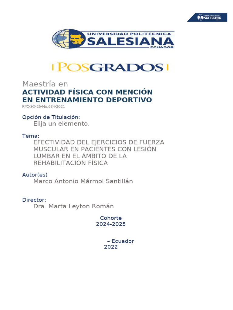 Formato Anteproyecto de TFM | PDF | Dolor | Dolor lumbar