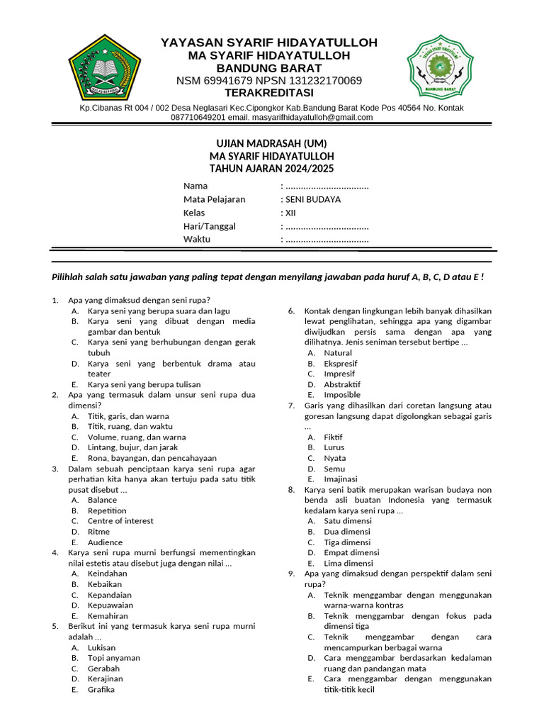 SOAL AM SBK 2024-2025 | PDF