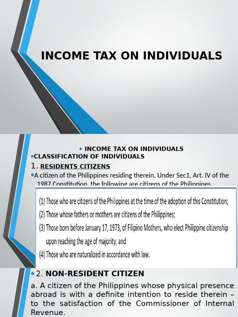 Philippine Individual Income Tax Guide | PDF | Capital Gains Tax | Tax ...