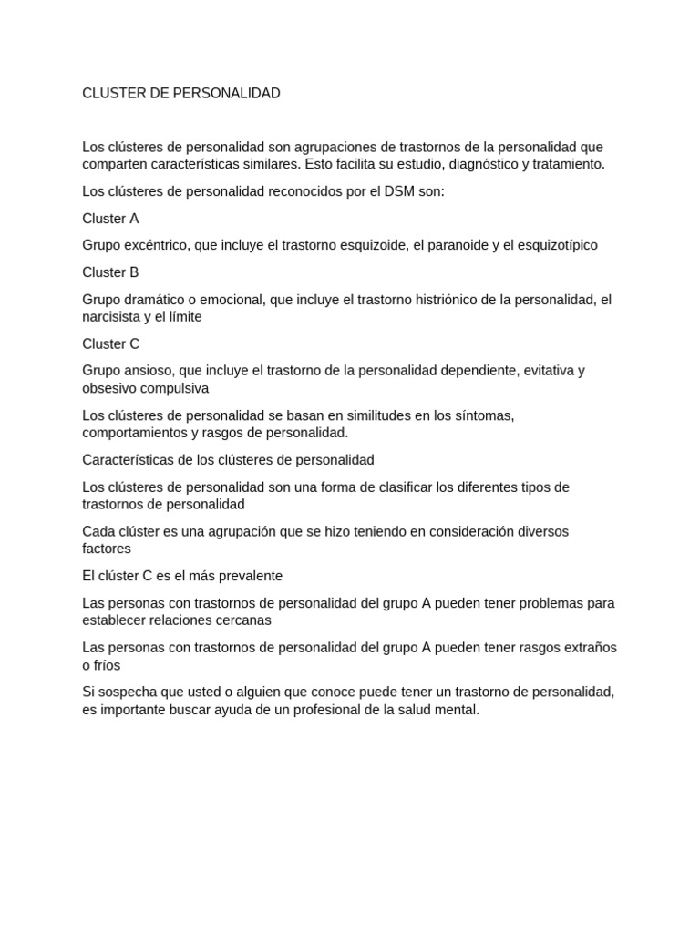 Cluster de Personalidad | PDF