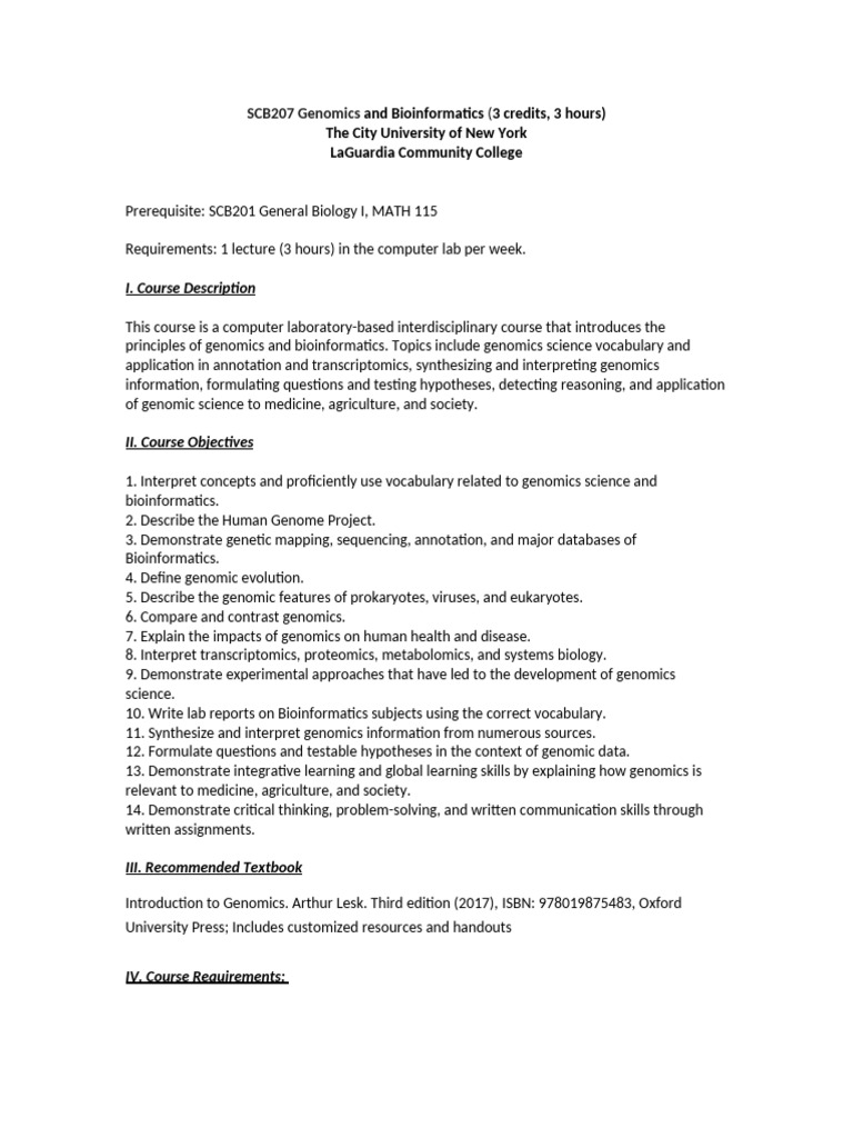 genomics and bioinformatics syllabus | PDF | Genomics | Bioinformatics