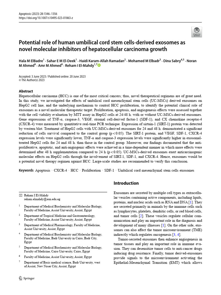 Exosomes from UC-MSCs Inhibit HCC Growth | PDF | Cell Biology ...