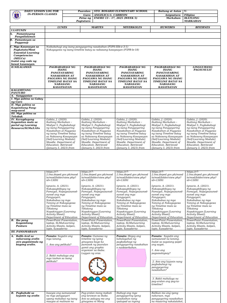 G5 Q3W5 DLL FILIPINO (MELCs) | PDF