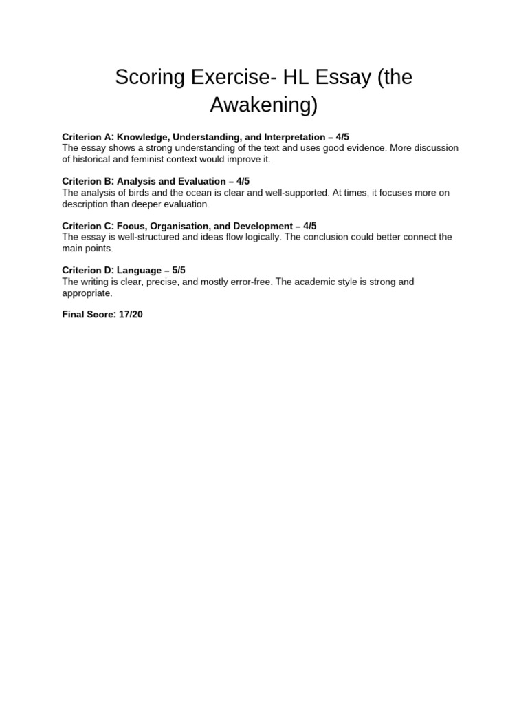 Scoring Exercise - HL Essay (The Awakening) | PDF