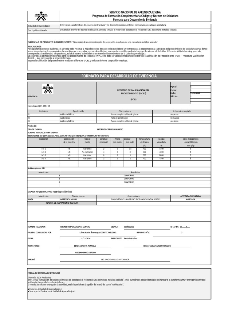 Evidencia4 - FORMATO PQR | PDF | Soldadura | Construcción
