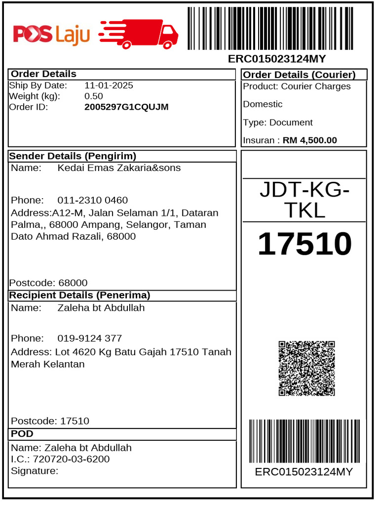 Shipping Label Poslaju | PDF
