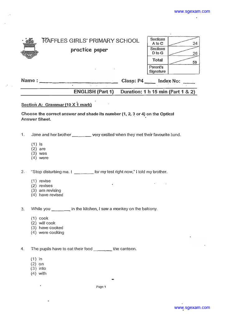2023-P4-English-Practice Paper-Raffles | PDF