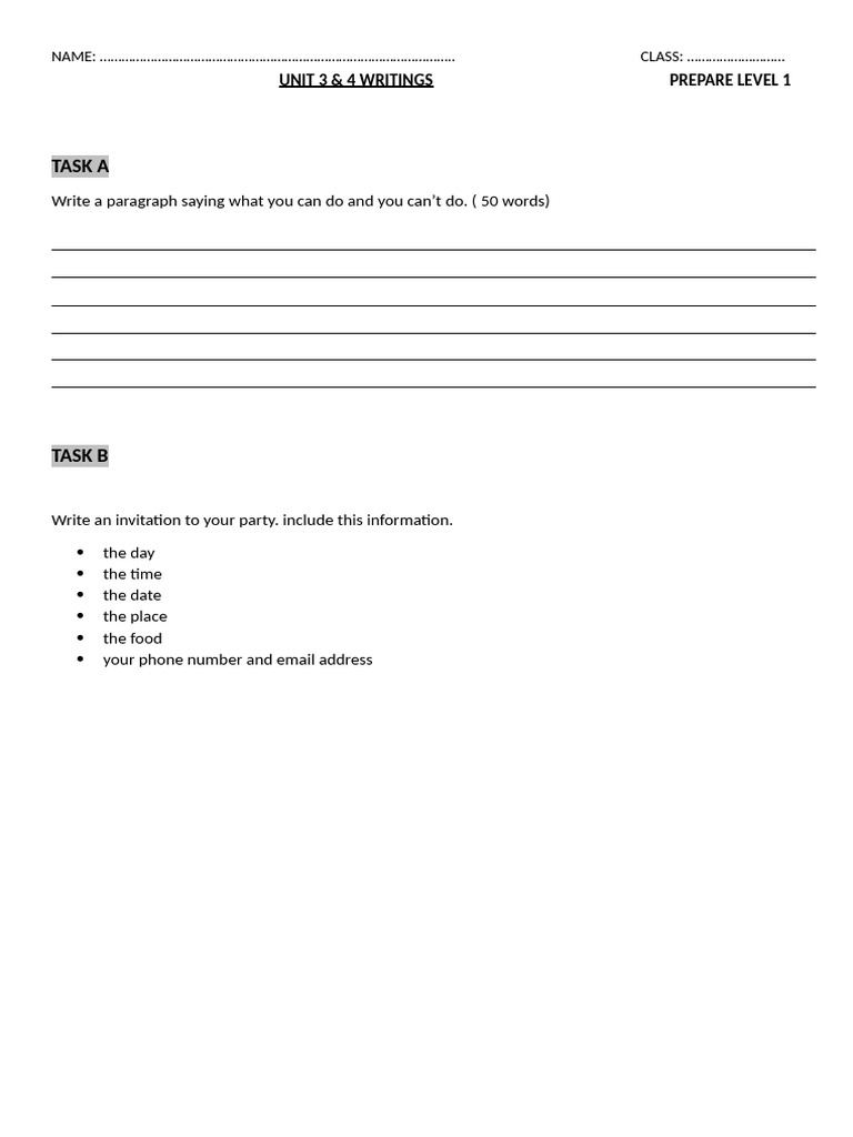 Unit 3 &4 Writing Test | PDF