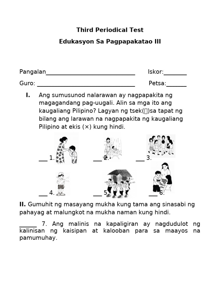 Third Periodical Test In Esp 3 Pdf