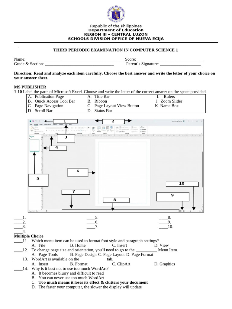 Computer Science Exam: MS Publisher & PowerPoint | PDF | Microsoft ...