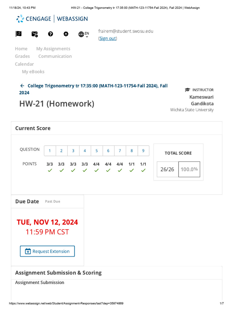 HW-21 - College Trigonometry TR 17 - 35 - 00 (MATH-123-11754-Fall 2024), Fall 2024 - WebAssign ...