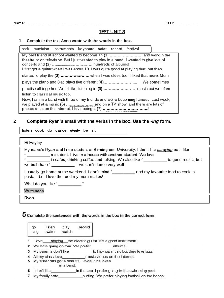 Unit 3 Test: Music and Festivals | PDF | Entertainment | Performing Arts