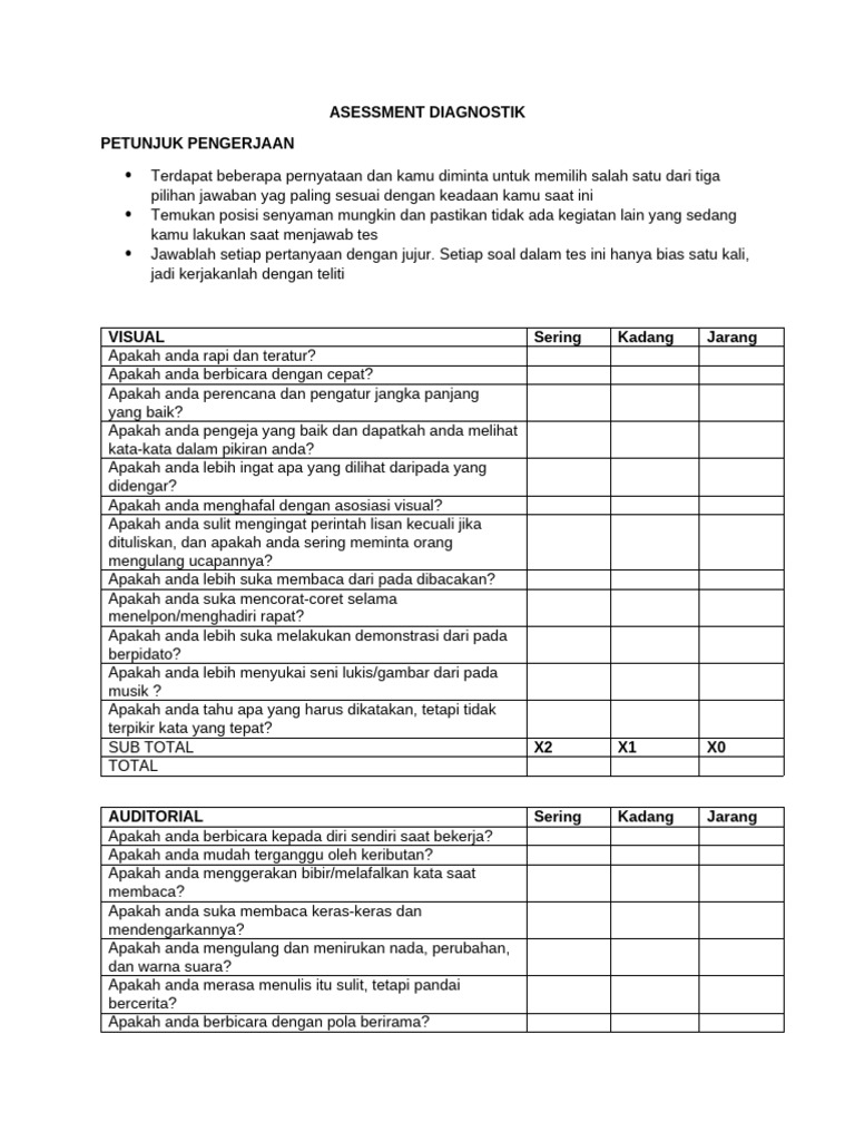 Diagnostik Gaya Belajar | PDF