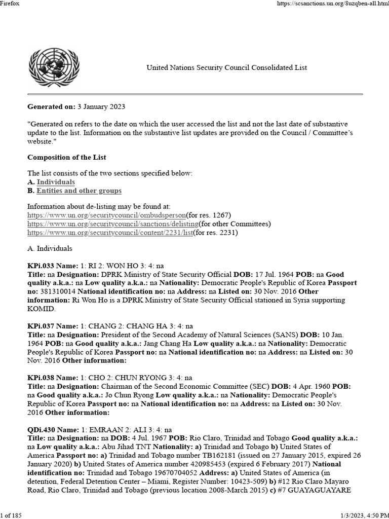 UN Sanction Consol List 20230103 | PDF