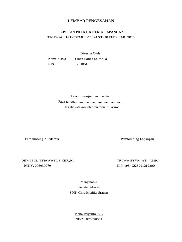 Lembar Pengesahan Dan Lampiran-1 | PDF