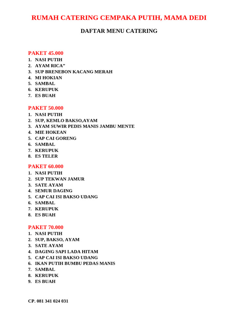 Daftar Menu Catering | PDF