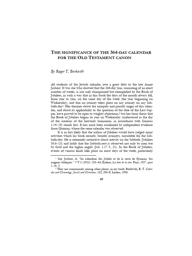 364-Day Calendar in Old Testament Canon | PDF | Bible | Passover