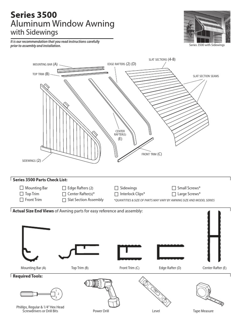Series 3500 Awning Assembly Guide | PDF | Manufactured Goods
