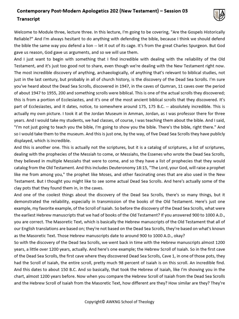 CPMA-202-NT_03_Transcript | PDF | Gospel Of Mark | Saint Peter