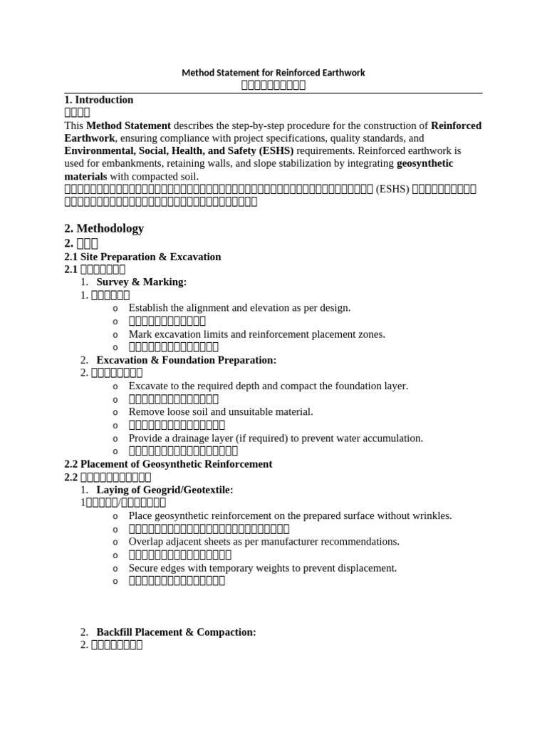 13.method Statement For Reinforced Earthwork | PDF | Civil Engineering | Earth Sciences