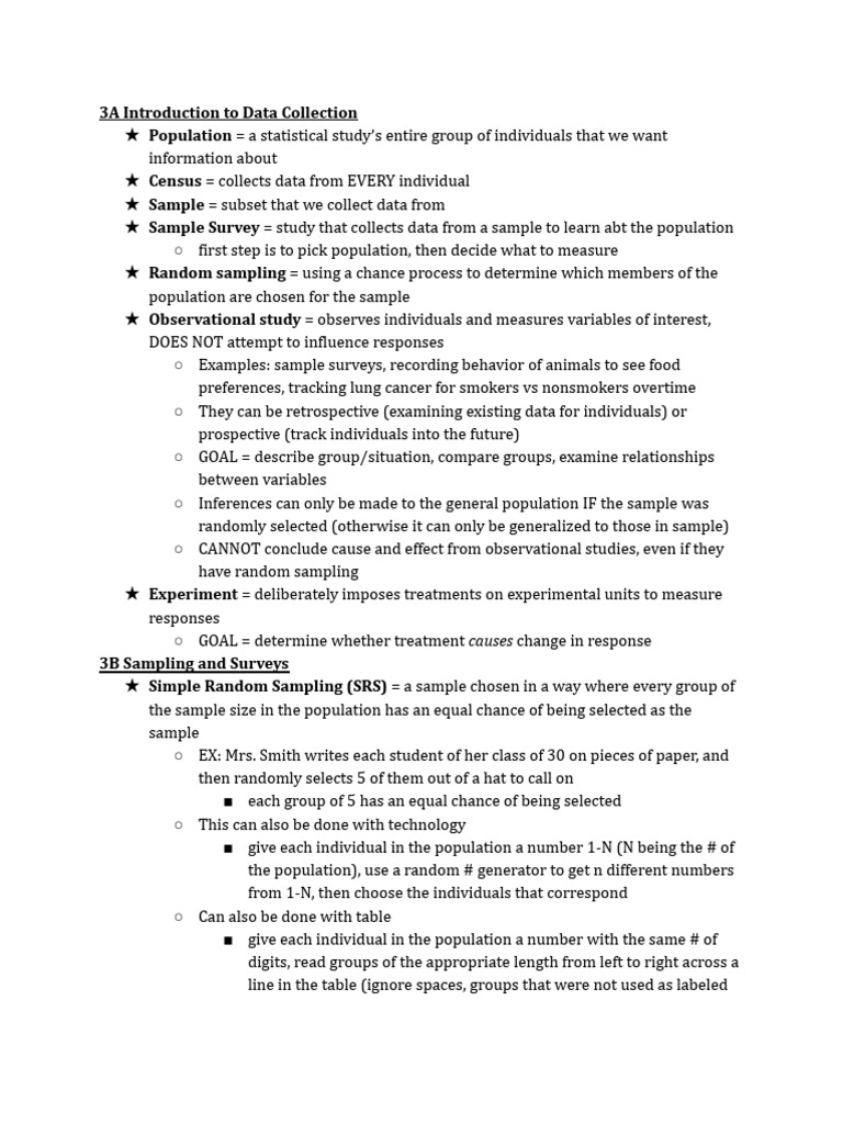 Unit 3 Statistics Notes | PDF | Experiment | Sampling (Statistics)