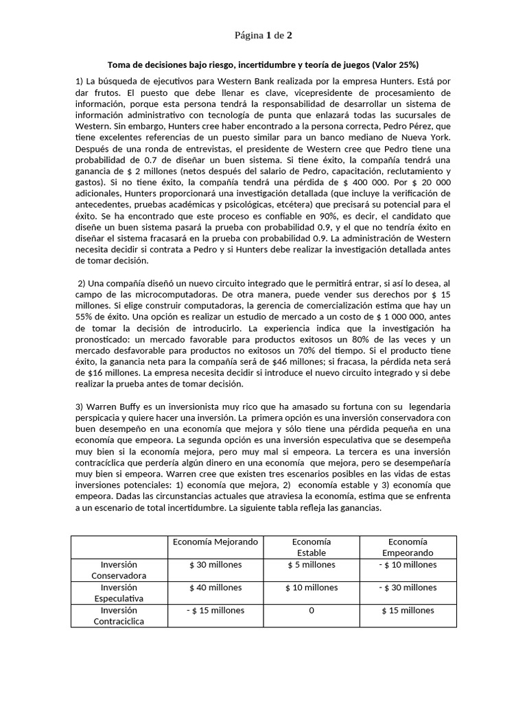 Tarea Inv de Operaciones II Unexpo | PDF | Inversiones | Mercado (economía)