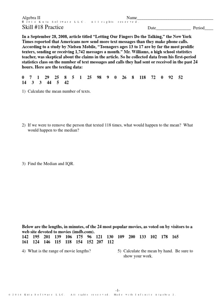 Algebra II - Skill 18 Practice | PDF | Text Messaging