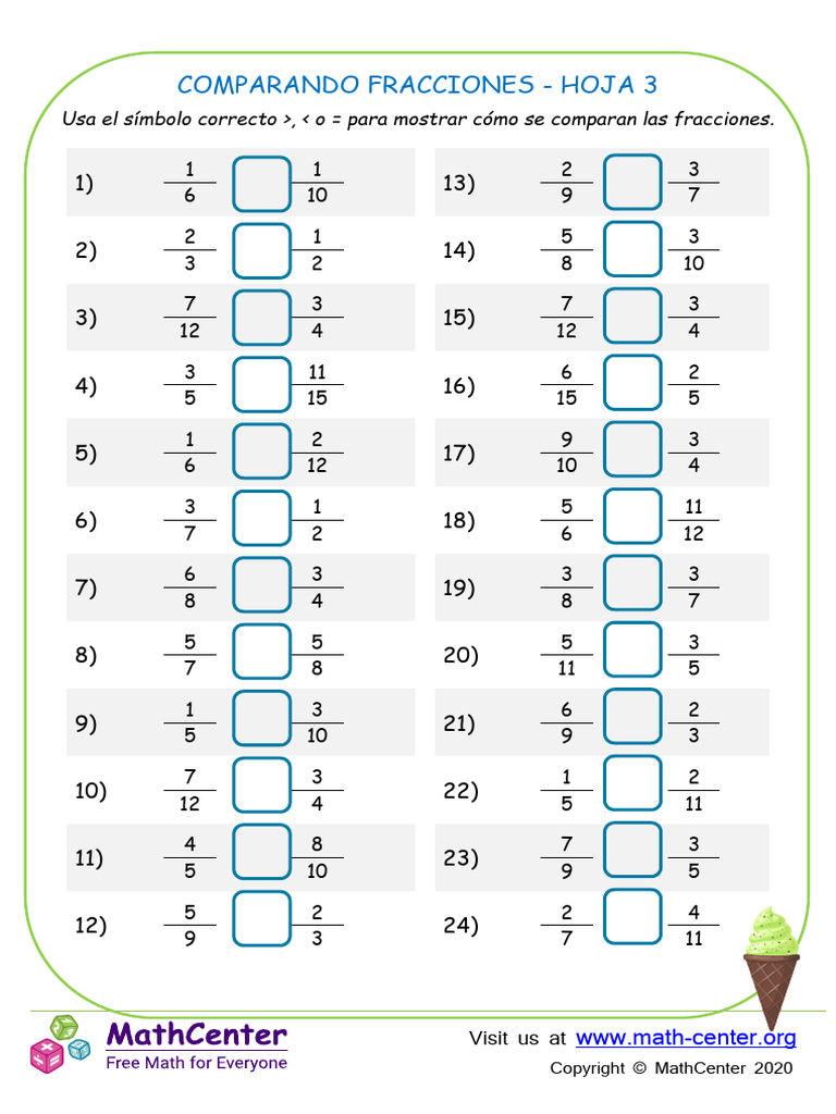 Comparing Fractions Worksheet 3 Questions | PDF