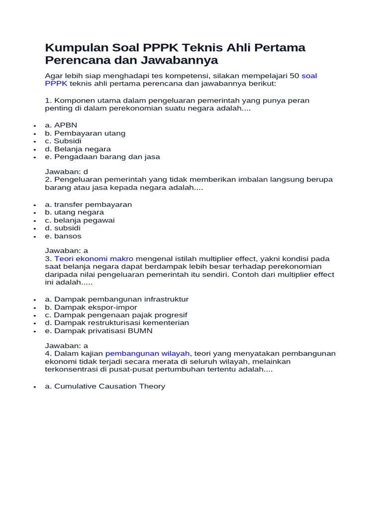 Kumpulan Soal PPPK Teknis Ahli Pertama Perencana Dan Jawabannya | PDF