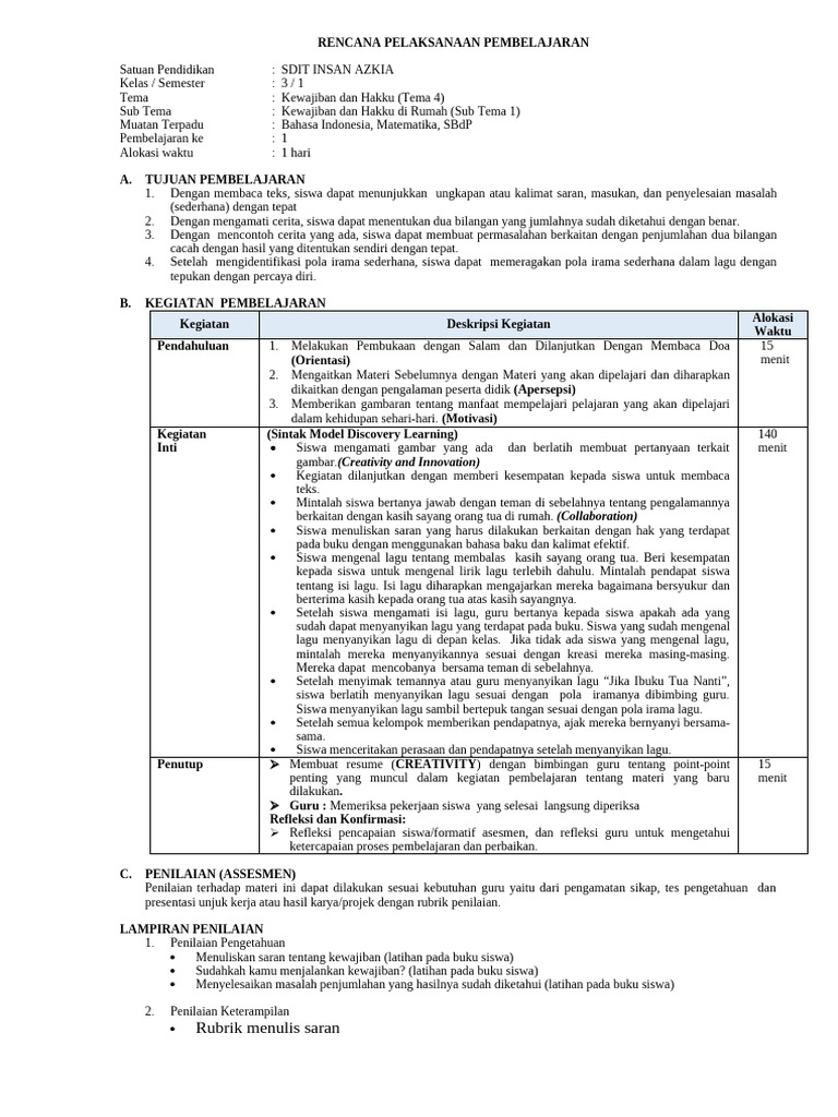 RPP Tema 4 Kelas 3 | PDF