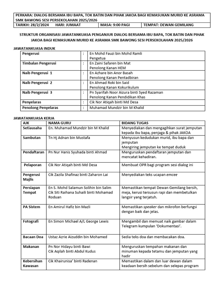 Dialog Bersama Ibu Bapa, Tok Batin Dan Jakoa Bagi Kemasukan Murid | PDF