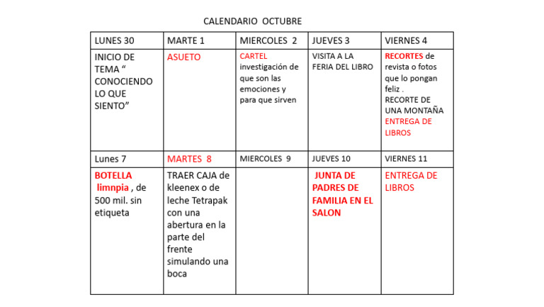 Calendario Oct 1 | PDF