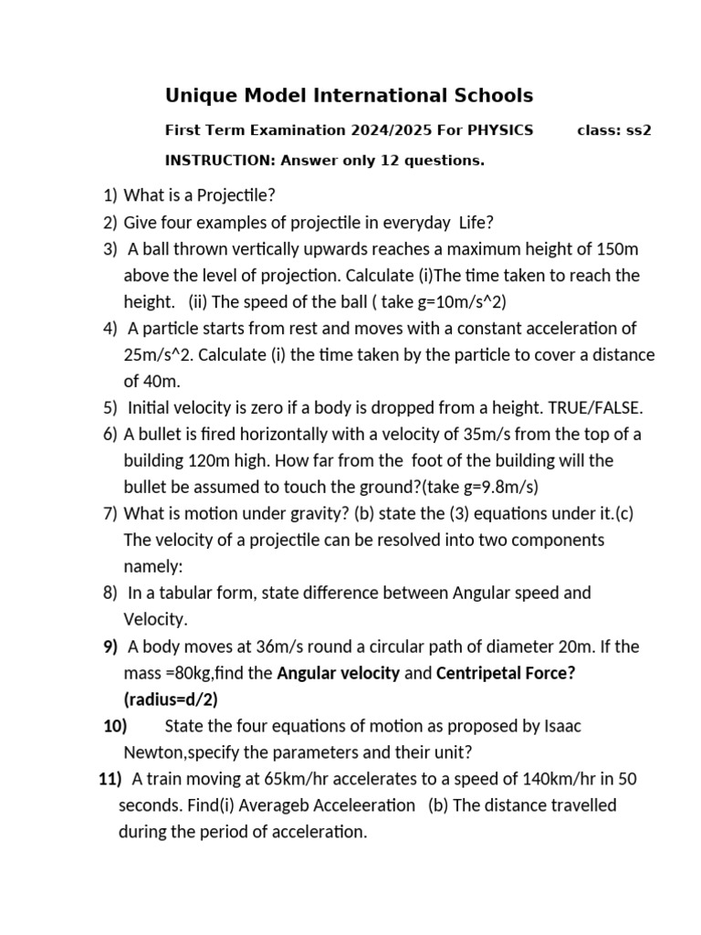 physics for sss first term | PDF | Force | Acceleration