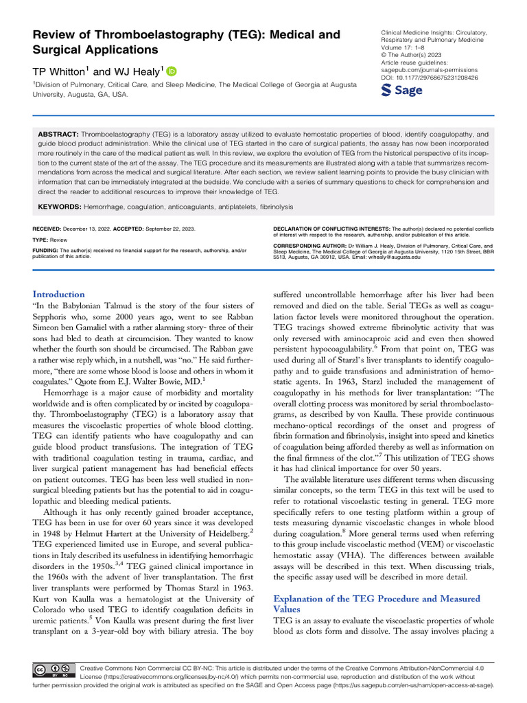 Review of Thromboelastography (TEG) : Medical and Surgical Applications ...