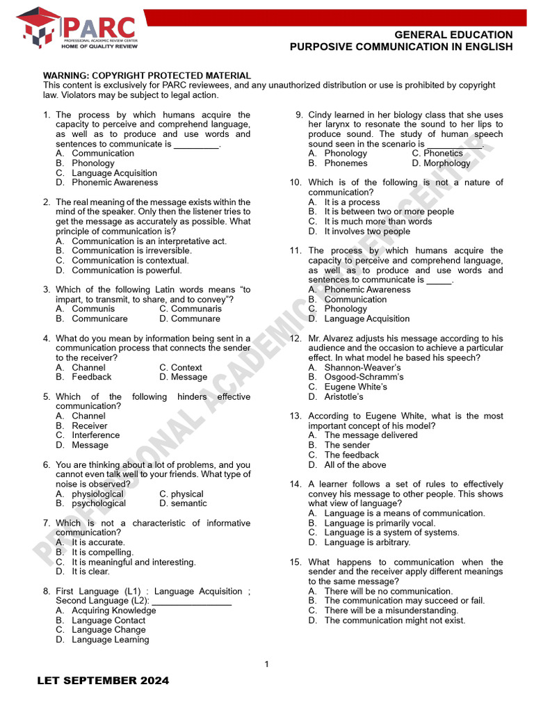 Gened DTM S24 Purposive Communication in English Questionnaire | PDF ...