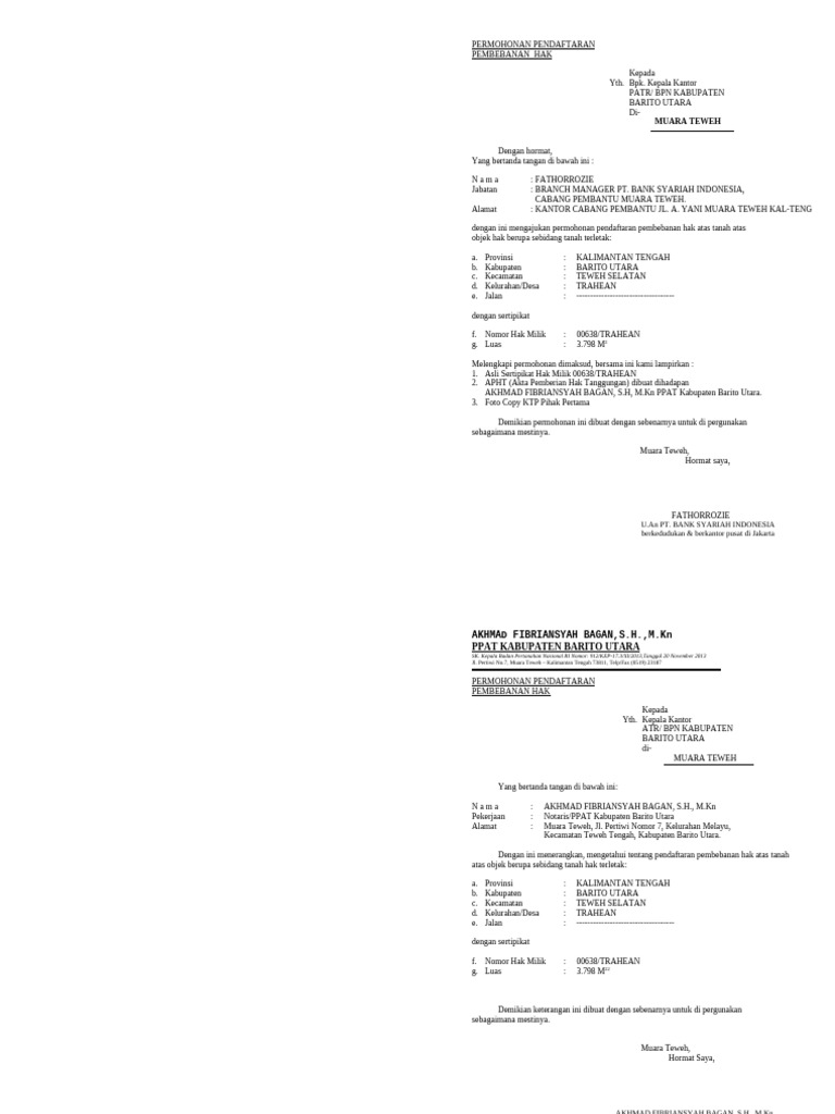 Surat DAFTAR BPN APHT BSM | PDF