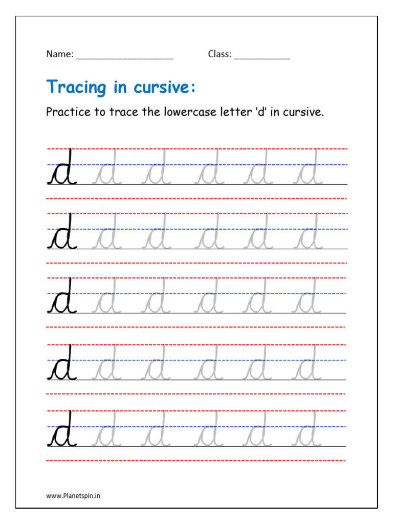 Cursive Lowercase 'd' Tracing Practice | PDF