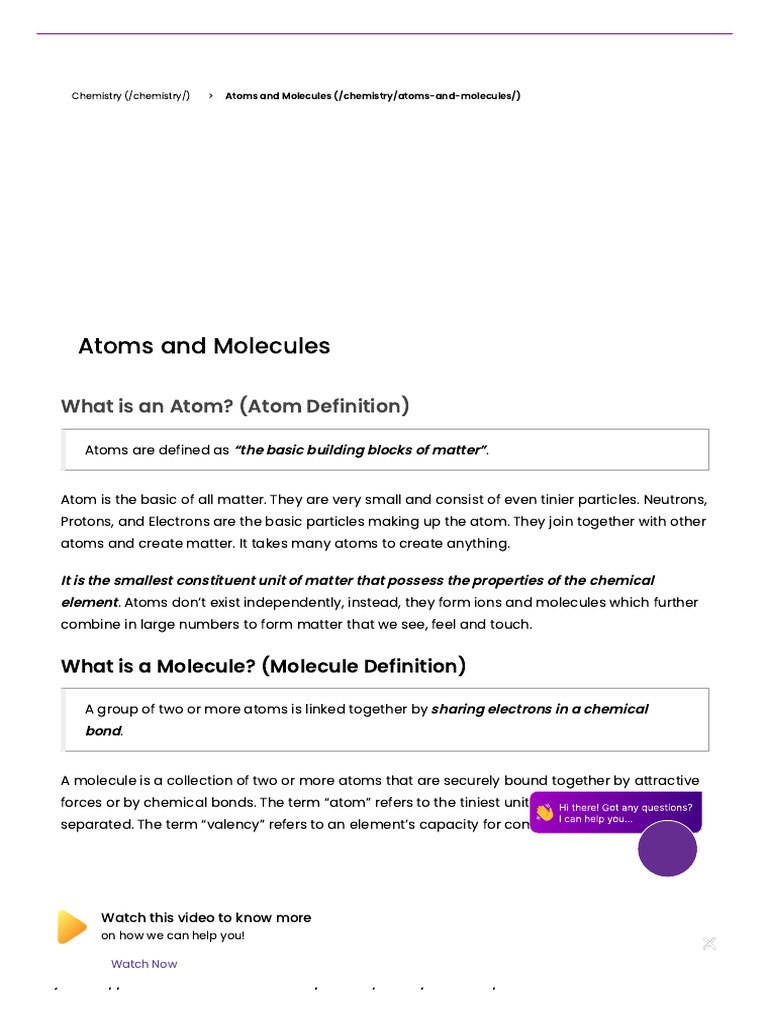 Atoms & Molecules - Atom Definition, History | PDF | Atoms | Proton