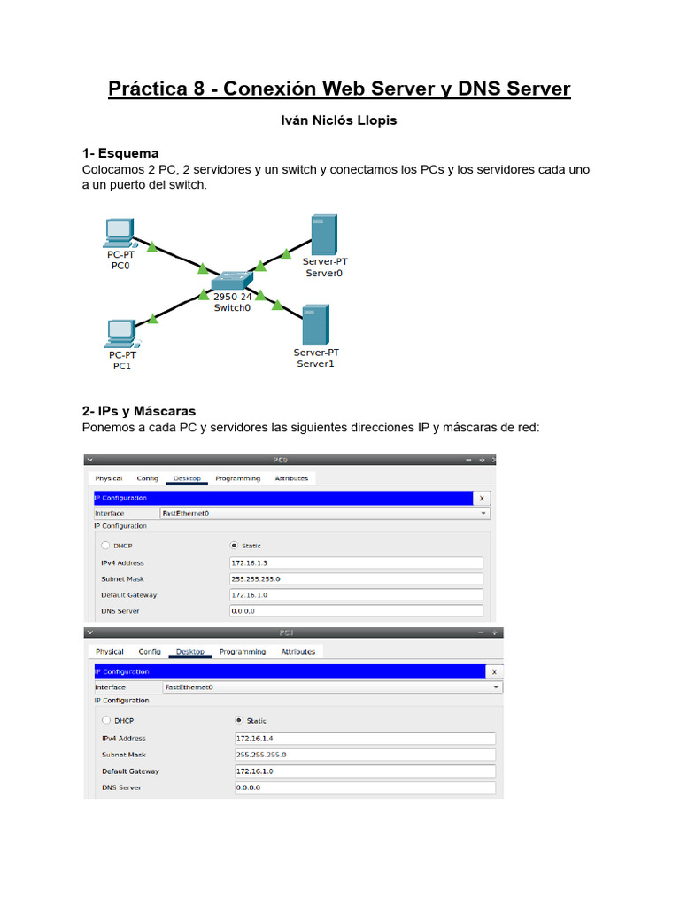 Práctica 8 - Conexión Web Server y DNS Server Iván Niclós Llopis | PDF