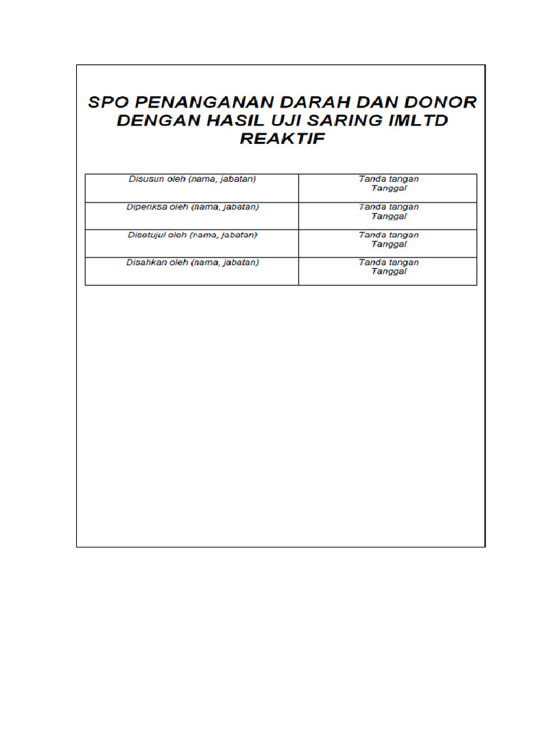 Contoh SPO Penanganan Darah Dan Donor Yang Reaktif | PDF