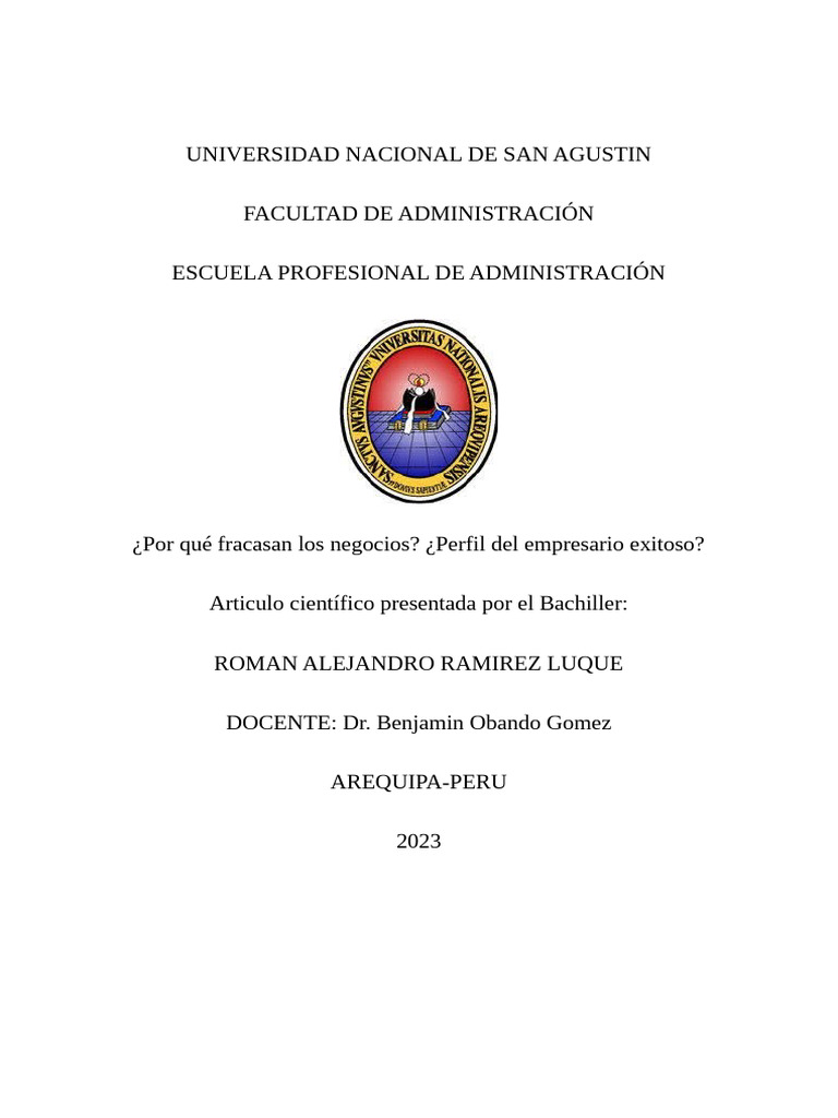 Articulo Cientifico - Roman Alejandro Ramirez Luque | PDF | Iniciativa empresarial | Empresa de ...