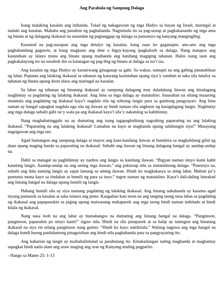 Ang Parabula NG Sampung Dalaga | PDF
