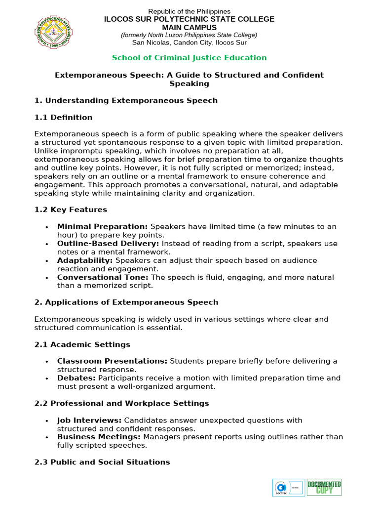 Foundations of Public Speaking Extemporraneous Speech | PDF | Public ...