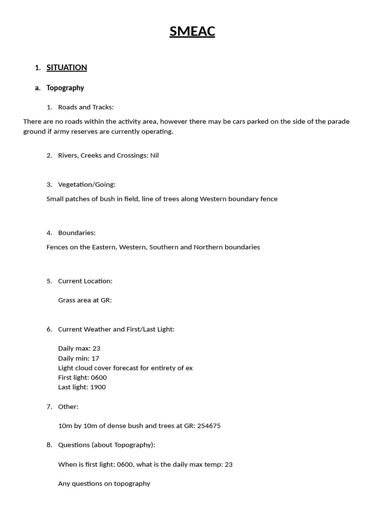 Blank SMEAC Template | PDF | Military