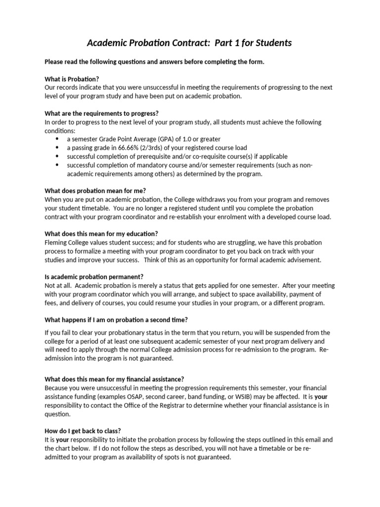Academic Probation Contract 2 | PDF