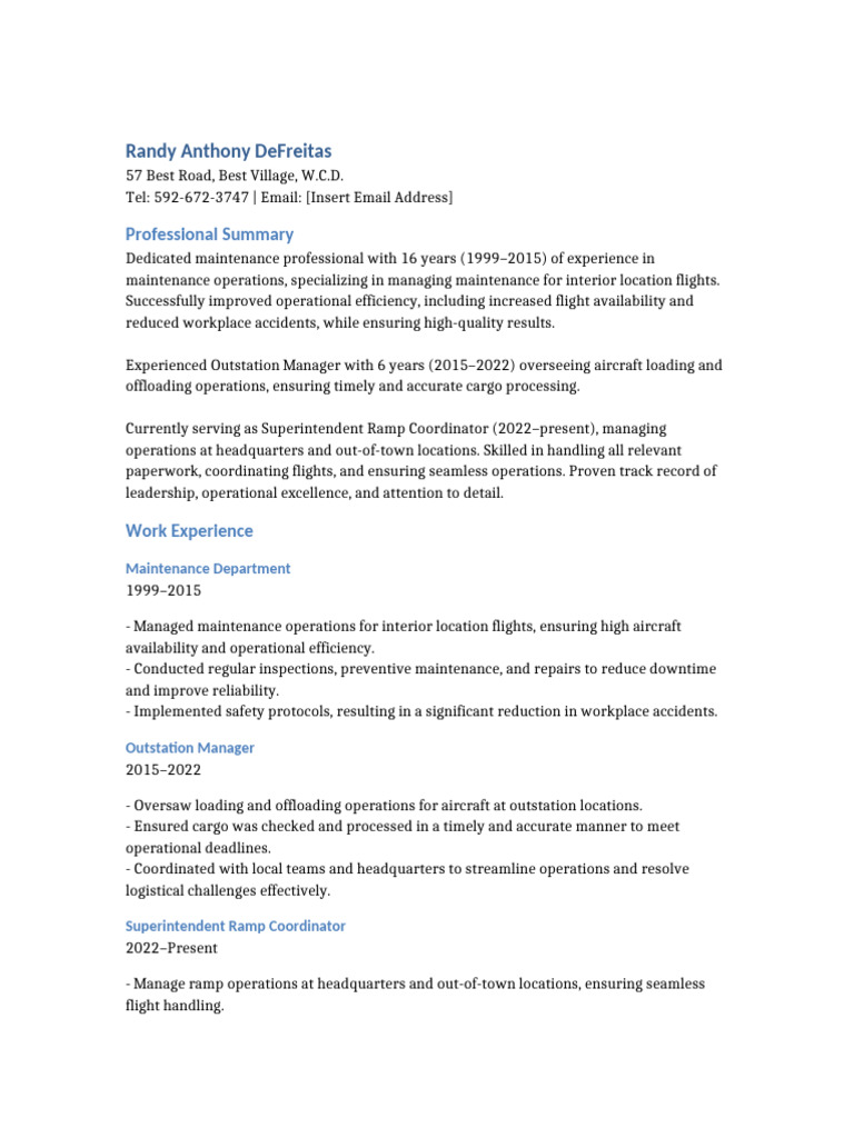 Randy_DeFreitas_CV | PDF | Aviation | Transport