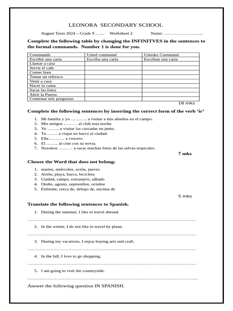August Term G9 Wksheet 2 | PDF