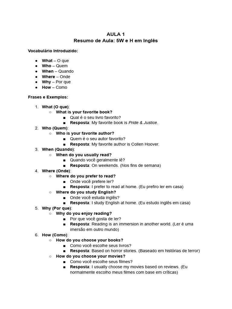 Aula 1 - Inglês Básico | PDF